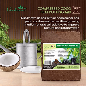 Verdana Coconut Fiber Potting Mix – 5 Lb Pack - 4x 1.25 Lb Compressed Bricks - Coco Coir, Coco Peat, Coir Pith - Alternative to Peat Moss – Soilless Growing Medium - Low EC, Optimum pH, High Expansion