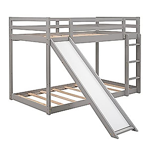 Merax Low Bunk Beds with Slide and Ladder