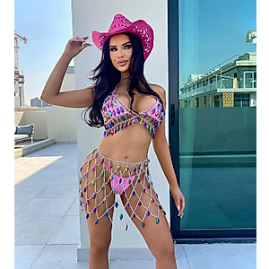 CCbodily Crystal Body Chain Dress - Boho Layered Body Waist Belly Chain Skirt Festival Jewelry for Women (BDG0091)