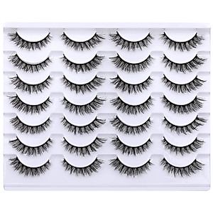 Newcally Cat Eye Lashes Natural Look False Eyelashes Short Wispy 3D Fluffy Fake Eye Lashes Pack 14 Pairs