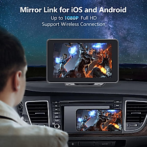 Gegaibe Wireless Car Stereo with Apple CarPlay/Android Auto, Portable Touch Screen Car Radio Multimedia Player with Bluetooth, Backup Camera, Navigation, Mirror Link for All Vehicles