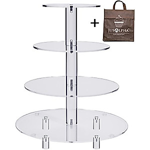 Jusalpha® Large 4 Tier Acrylic Glass Round Cake Stand Cupcake Stand Tea Party Serving Platter Candy Bar Party Décor with Rod Feet (4RF)