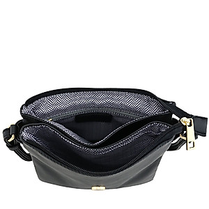 Flap Top Double Compartment Crossbody Bag with Tassel Accent (Stone)
