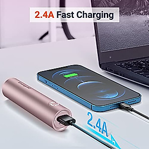 EnergyQC Fast Charging Portable Charger 5000mAh,External Battery Power Bank with USB-C Input(Recharge Only), Battery Pack Compatible with iPhone,Samsung Galaxy,Airpods and More-Rose Gold