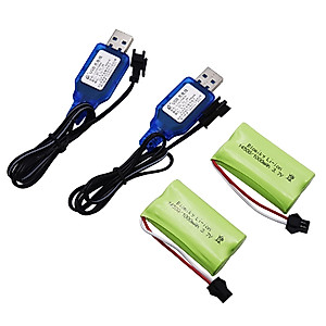 Blomiky 3.7V 1000mAh 2 Pack Lithium-ion Rechargeable Battery with SM2P Plug and Charger Cable for Remote Control Trucks / 813A Battery 2