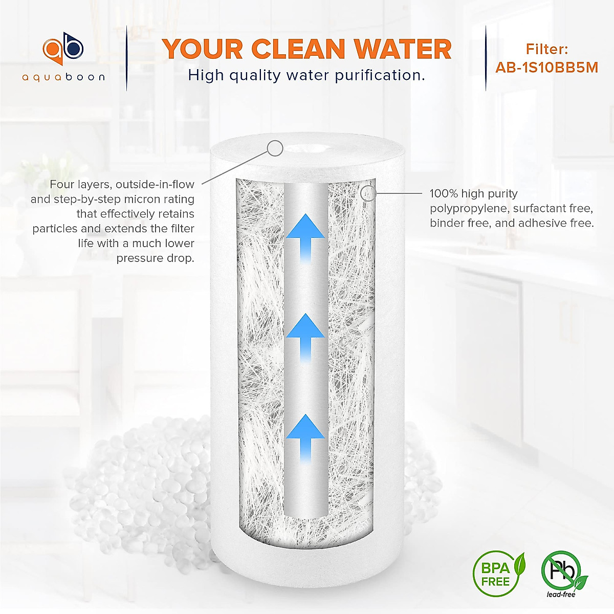 Aquaboon 4.5” x 10" Whole House Water Filter System with Pressure Release (1" Port) & Aquaboon 1-Pack of 5 Micron 10" Sediment Water Filter Replacement Cartridge