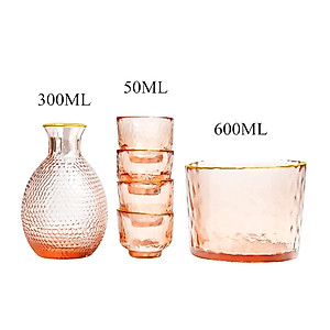 WYBW Japanese Sake Set Plum Wine Glass Fruit Jug Creative Amber Hammered Glass Jug Phnom Penh Glass Whiskey Cup Birthday Gift Party Decoration/Gilded 1Pot 2Cups