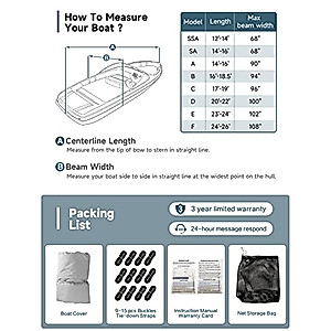 Umbrauto 600D Boat Cover with Motor Cover 12-14ft Heavy Duty Marine Grade Waterproof Trailerable Boat Covers, UV Resistant Bass Boat Covers Fits V-Hull, Tri-Hull, Fishing Boat, Runabout, Bass Boat
