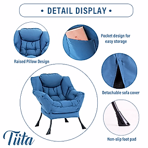 Tiita Lazy Chair with Ottoman, Modern Large Accent Lounge Chair, Leisure Sofa Armchair/Reading Chair with Footrest for Bedroom, Living Room, Dorm Rooms, Garden and Courtyard