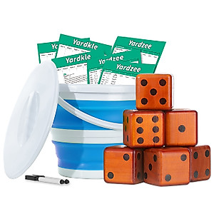 Giant Wooden Set of 6 Yard Dice with Yardkle and Yardzee Scoreboard-Yard Outdoor Games for Adults and Family Giant Lawn Games-Choose Your Set