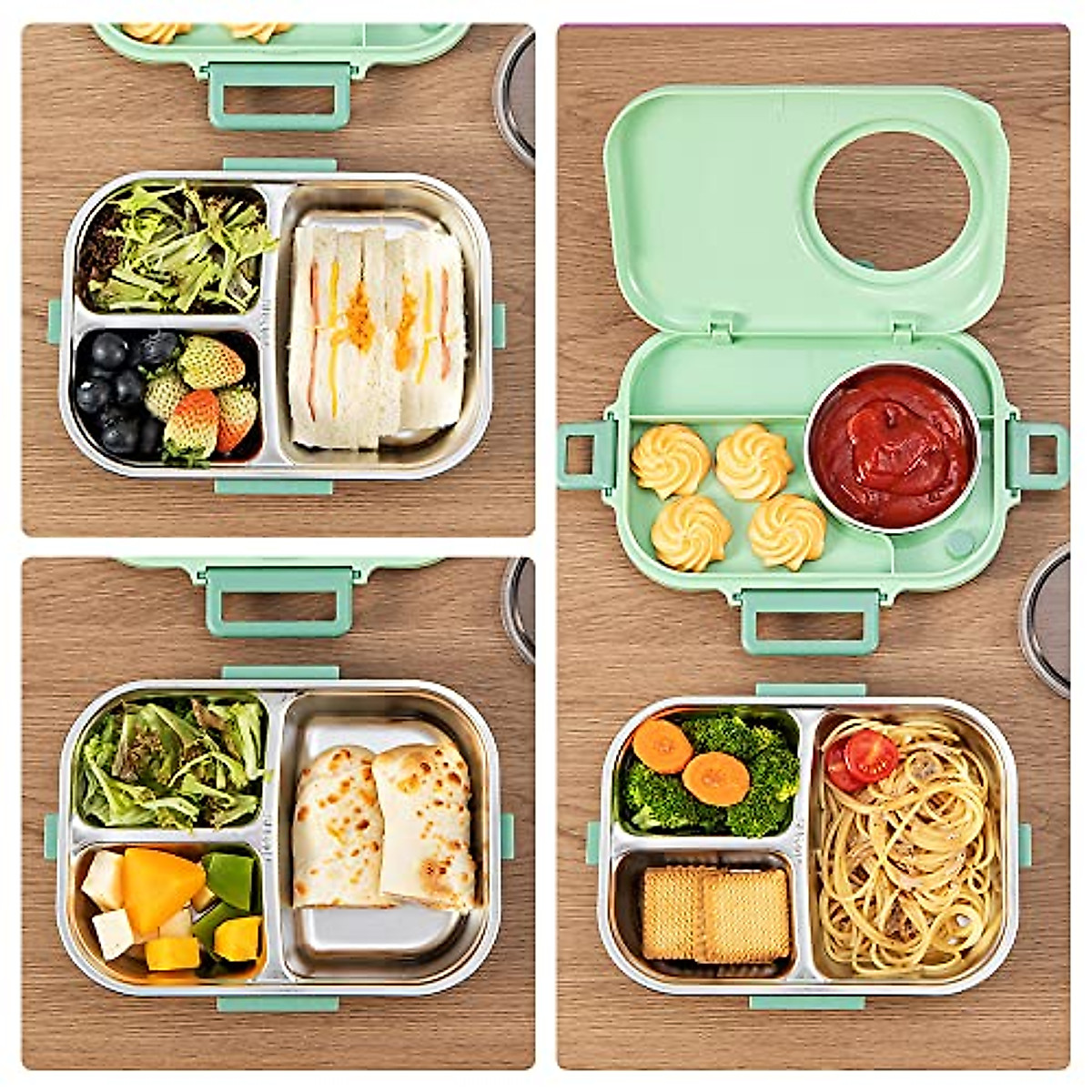 VANDHOME Bento Lunch Box Stainless Steel with Utennsil & Bag - 3 Compartment 37oz Compact Lunch Containers, BPA-Free, Dishwasher Freezer Safe - Blue
