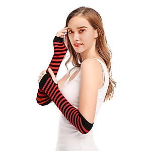 Bellady 3 Pairs Striped Arm Warmers Fingerless Gloves for Women