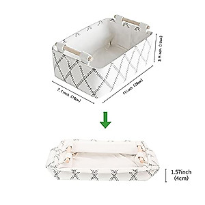 LUFOFOX Decorative Collapsible Rectangular Fabric Storage Bin Organizer Basket with Wooden Handles for Clothes Storage, 11"×7.1"×3.9", White