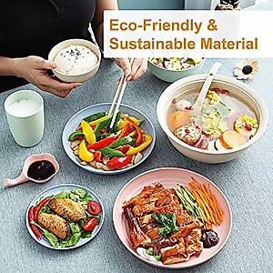 Unbreakable Wheat Straw Dinnerware Sets of 4, Farielyn-X Lightweight Bowls with Plates, Cups, Knives, Forks and Spoons for Camping Picnic, Dishwasher Microwave Safe Plates and Bowls sets, Kids & Adult