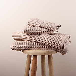 Püskül - 4 Pieces Waffle Towel Sets for Bathroom, Premium Organic Turkish Cotton 2 Hand Towels 2 Bath Towels Set (Beige)