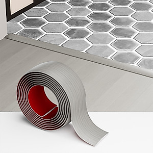 Greymond 10 Ft x 2" Floor Transition Strip Doorways, Vinyl Adhesive Laminate Flat Divider Flooring for Joining Floor Gaps, Carpet, Threshold Cover, Floor Tiles (Beige Grey)