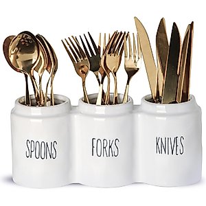 Howise Silverware Holder, Ceramic Spoon and Fork Holder, Silverware Holder for Countertop, Utensil Holder Cutlery Organizer for Knife