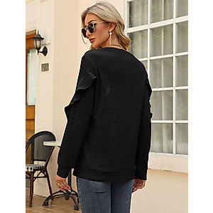 Saloogoe Womens Sweatshirt Ruffle Long Sleeve Tops Fall Clothes Black M
