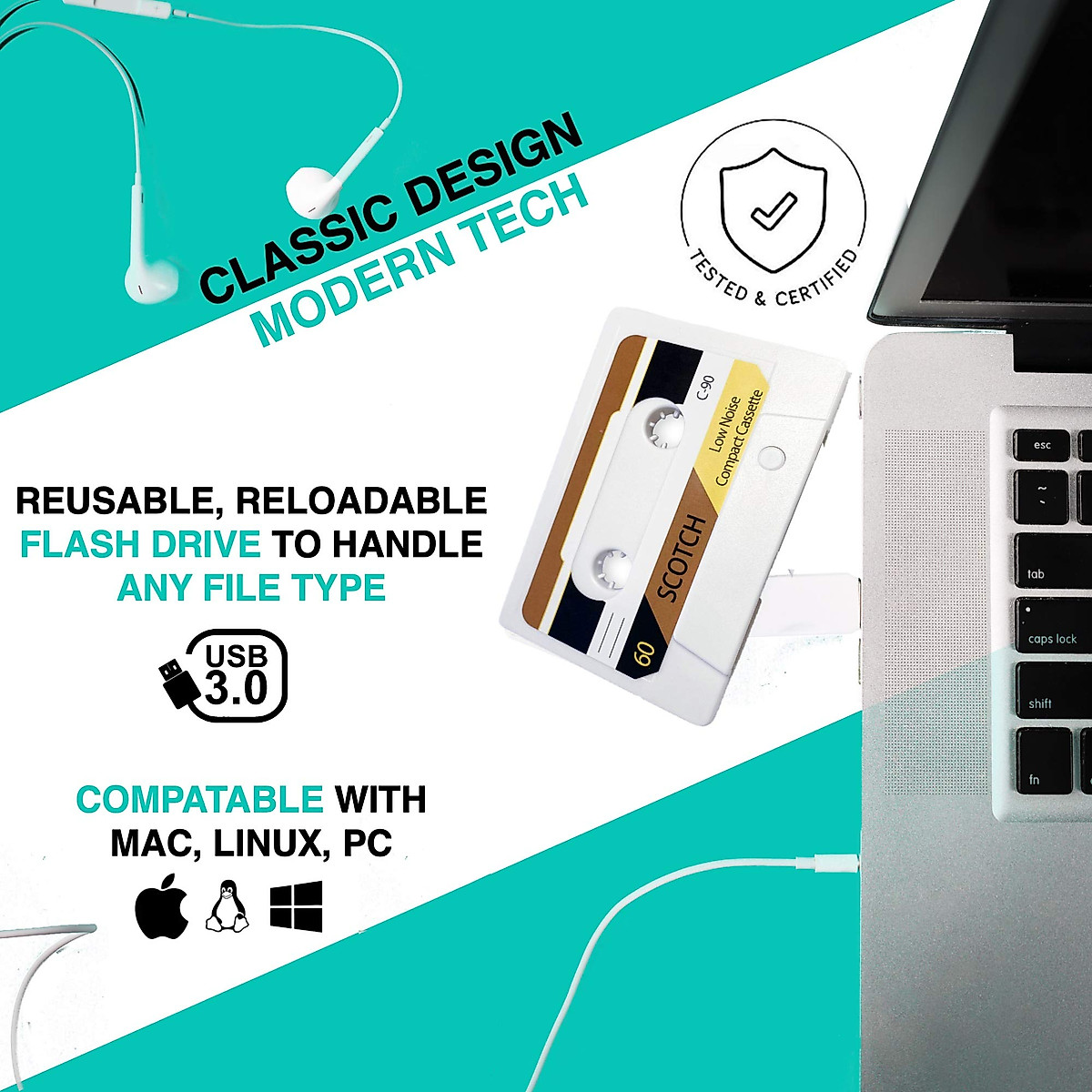 THE ORIGINAL MASHTAPE – Classic Retro Digital Cassette Throwback Design 4GB. Cassette Tape Shaped USB Flash Drive, Thumb Drive, Jump Drive for Awesome Mixtape