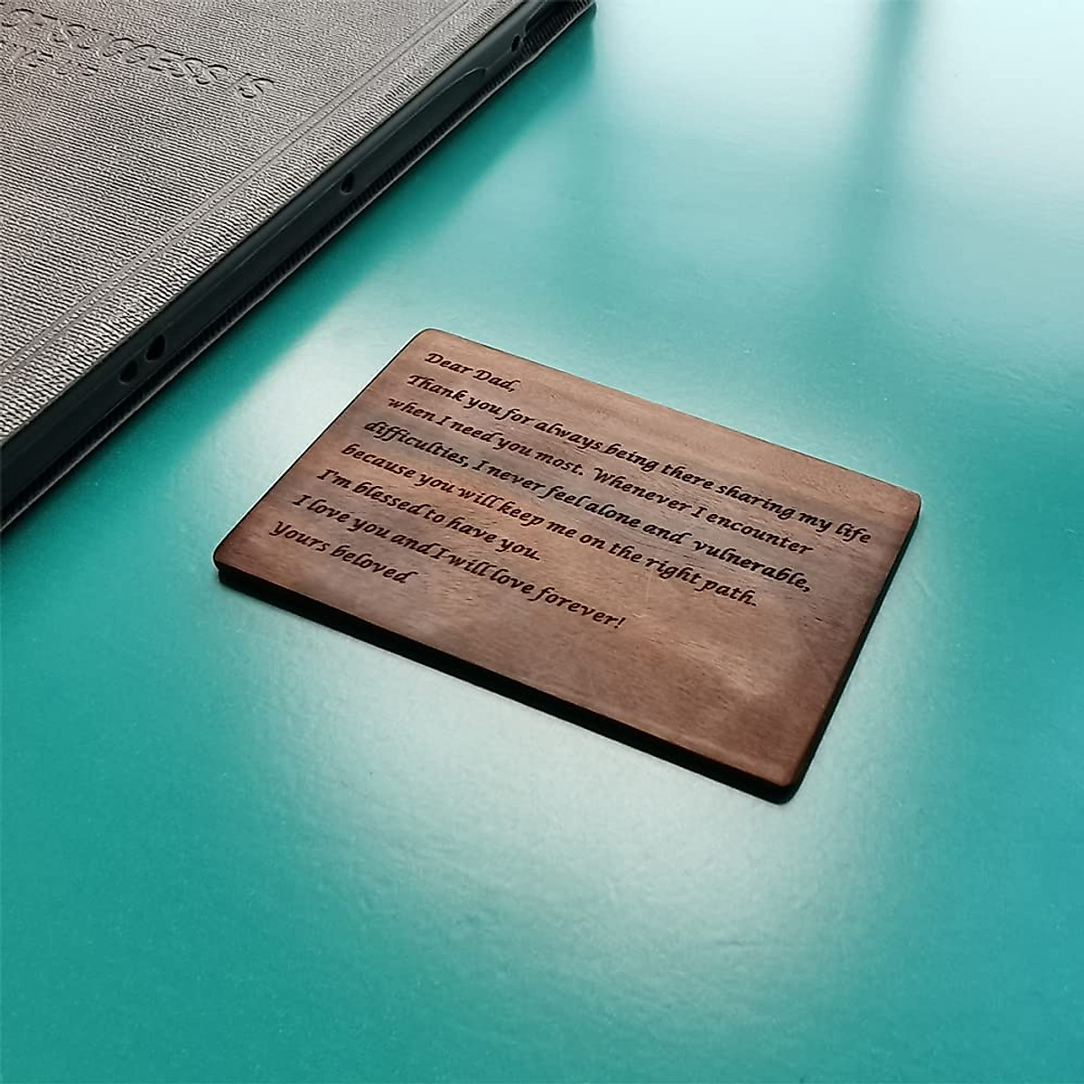 MOJIA Personalized Engraved Wood Wallet Insert Card for Men Women, Custom Wallet Cards for Husband from Wife, Mini Love Note, Boyfriend Deployment Gift (Red wood)