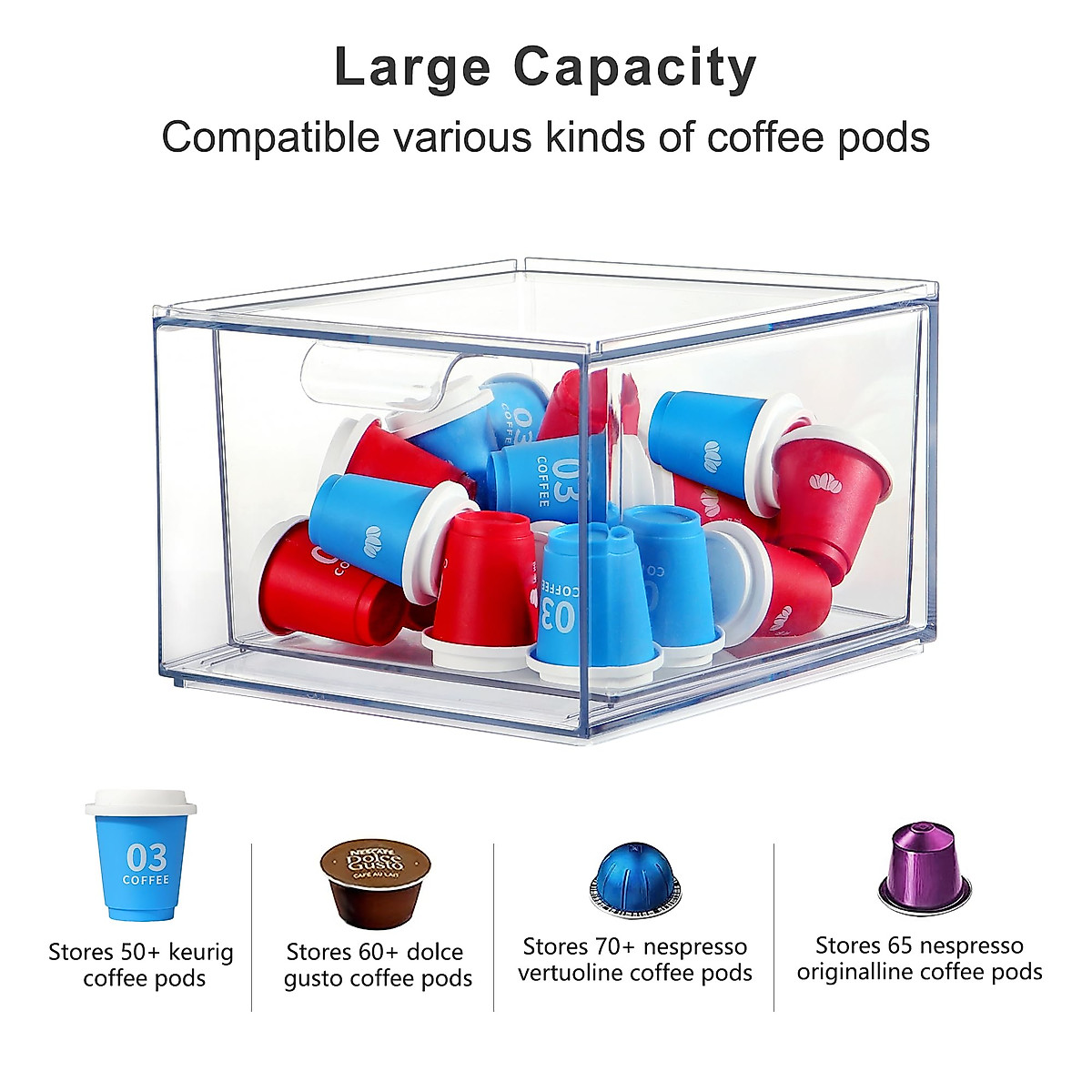 2 Layers Coffee Pod Organizer Drawer for Coffee Packet Accessories, K Cup Holder and Coffee Creamer Storage