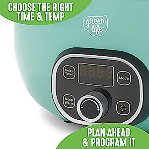 GreenLife Cook Duo Healthy Ceramic Nonstick 6QT Slow Cooker, PFAS-Free, Digital Timer, Dishwasher Safe Parts, Turquoise
