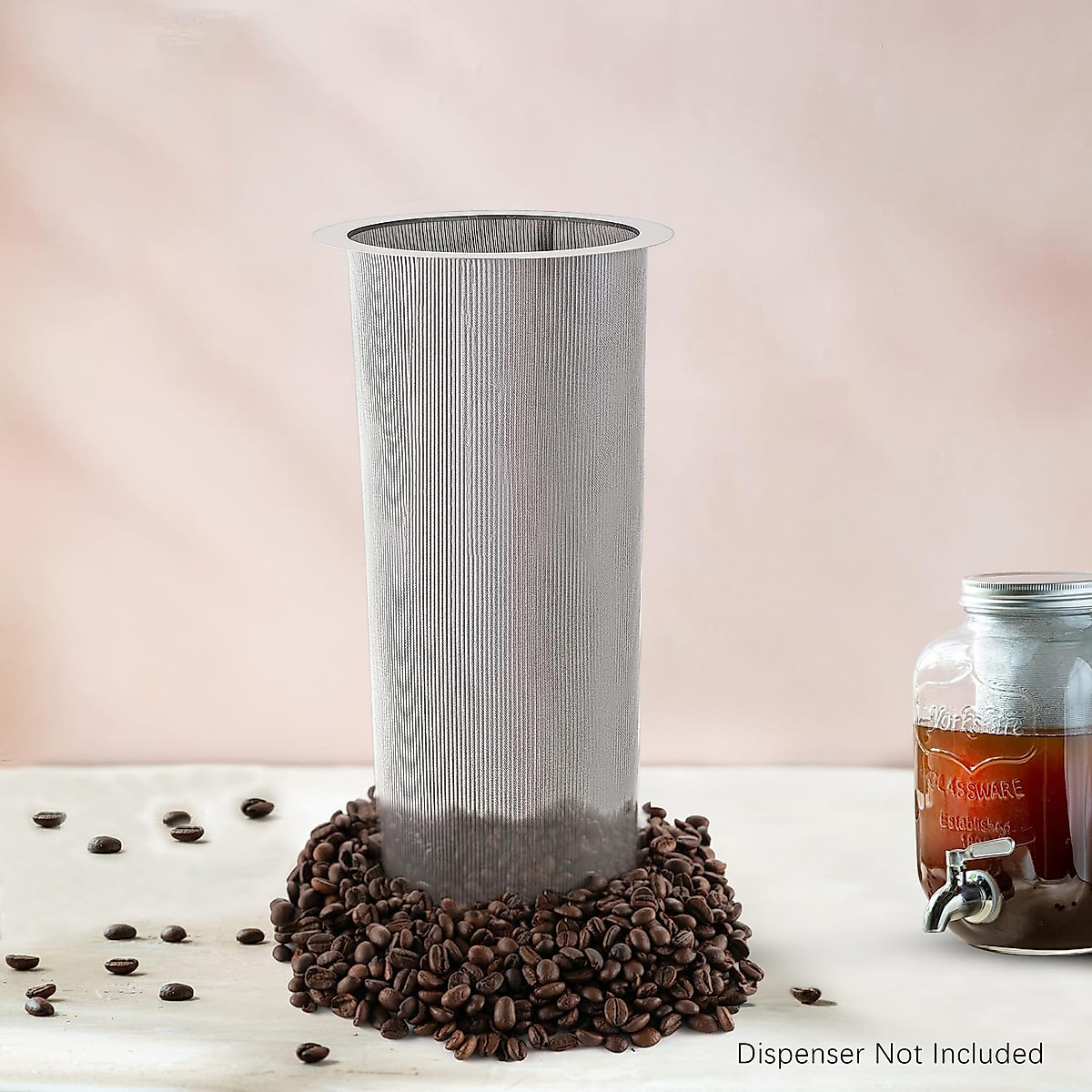 Cold Brew Coffee Filter for 1 Gallon Mason Jars, Made with Stainless Steel, Fine Mesh Filter for Large Batch Cold Brewing, 1 Gallon Mason Jar Filter Crafted to Make Iced Coffee & Tea and Sun