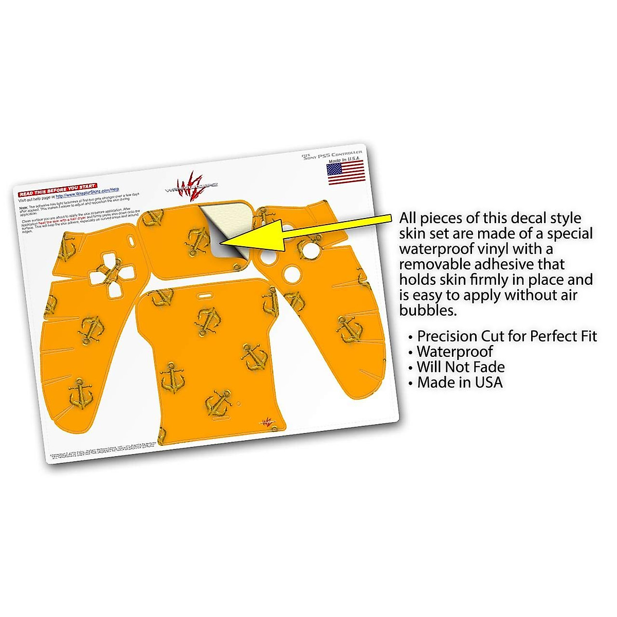 WraptorSkinz Skin Wrap compatible with Sony PS5 DualSense Controller Anchors Away Orange (CONTROLLER NOT INCLUDED)