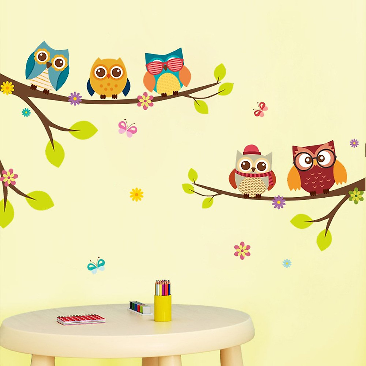 ElecMotive Wall Stickers of Tree Owls Wall Decals for Kids Rooms Nursery Baby Boys & Girls Bedroom