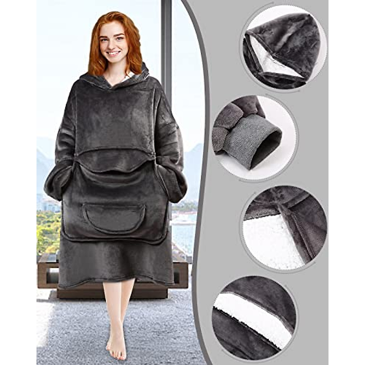 SHEJIZE Oversized Wearable Blanket Hoodie for Adults Sherpa Sweatshirt Hooded Sweatshirt Lounging Blanket Pullover