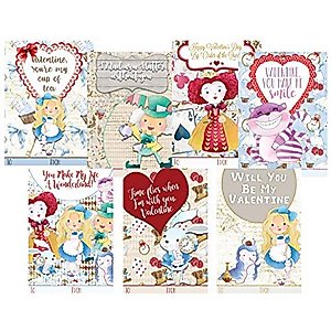 Silly Goose Gifts Alice Wonderland Themed Valentine Day Classroom Sharing Card Set (21 Included)
