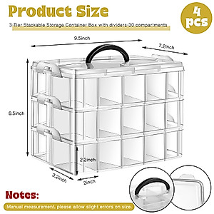 Teenyyou 4 Pcs 3 Tier Stackable Craft Organizers and Storage Bead Organizers with 30 Adjustable Compartments Storage Box Jewelry Making Organizers and Storage for Arts, Jewelry, Dolls, Washi Tape