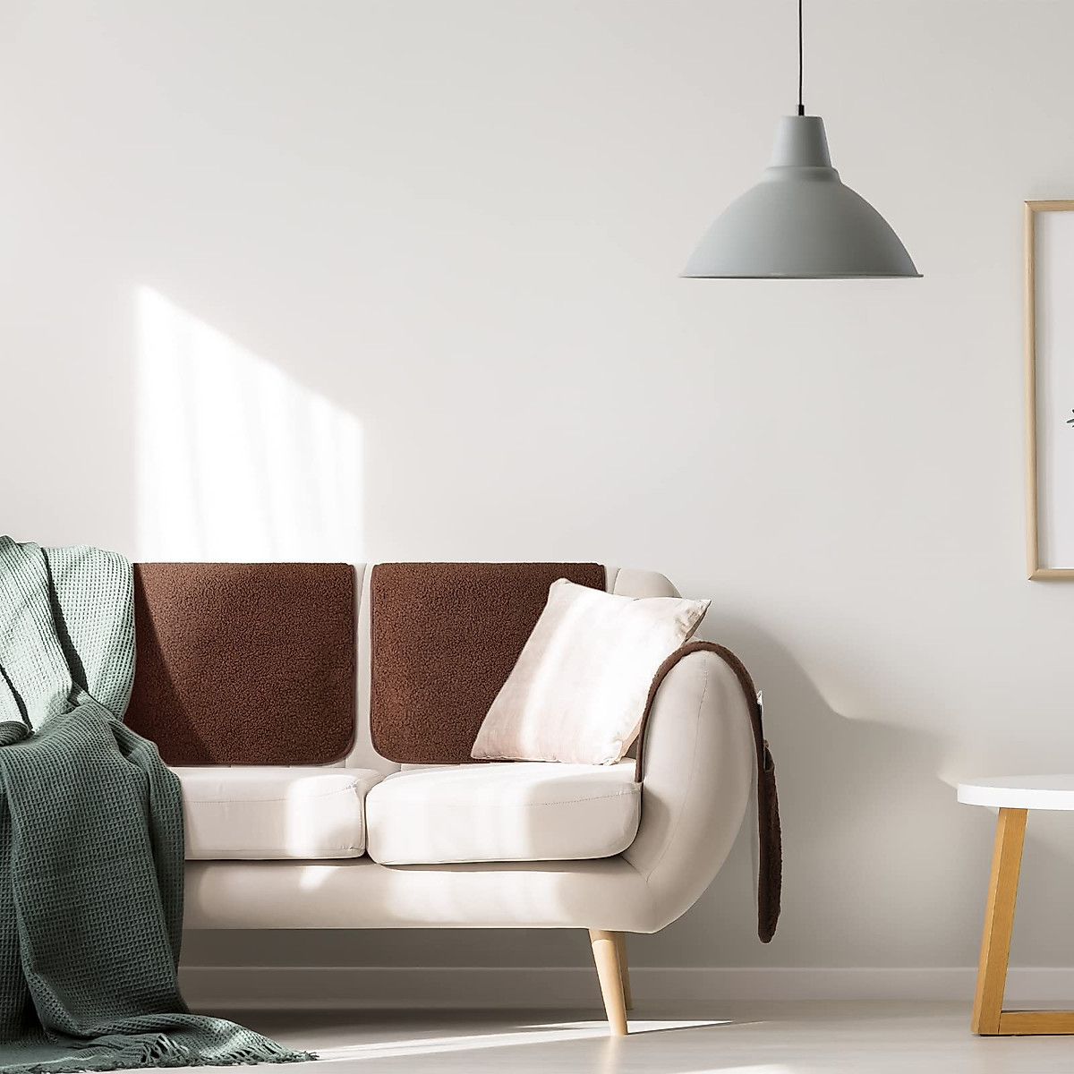 3 Pcs Recliner Covers Sherpa Arm Covers for Recliner Chair with Storage Pockets Headrest Cover for Recliner Chair 22.8 x 14.5 Inch Armchair Slipcovers for Sofa Recliner Protector (Brown)