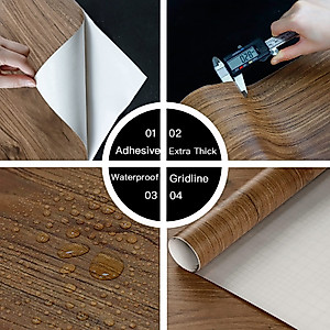Oxdigi Wood Contact Paper for Cabinets Self-Adhesive Film for Kitchen Countertop Peel & Stick Wallpaper Waterproof Removable 16 x 79 inches Dark Brown