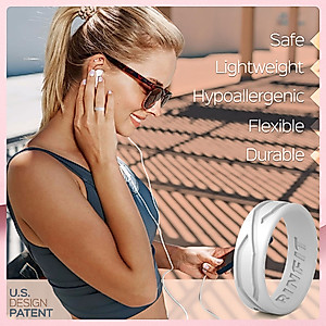 Rinfit Silicone Rings for Women - Silicone Wedding Bands Sets for Her - 4Love Collection Rubber Wedding Rings - Patented Design - SetG, Size 8