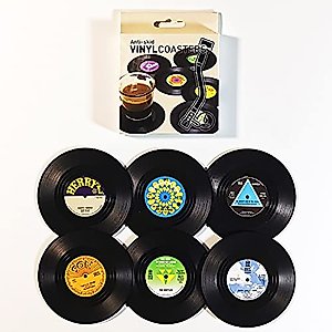 6PCS Vinyl Record Coasters for Drinks,Funny Bar Vintage Coasters Beer Coffee Tea Drinking Coaster,Suit for Home Bar Party Music Decor Housewarming Hostess Gifts (6PCS B)