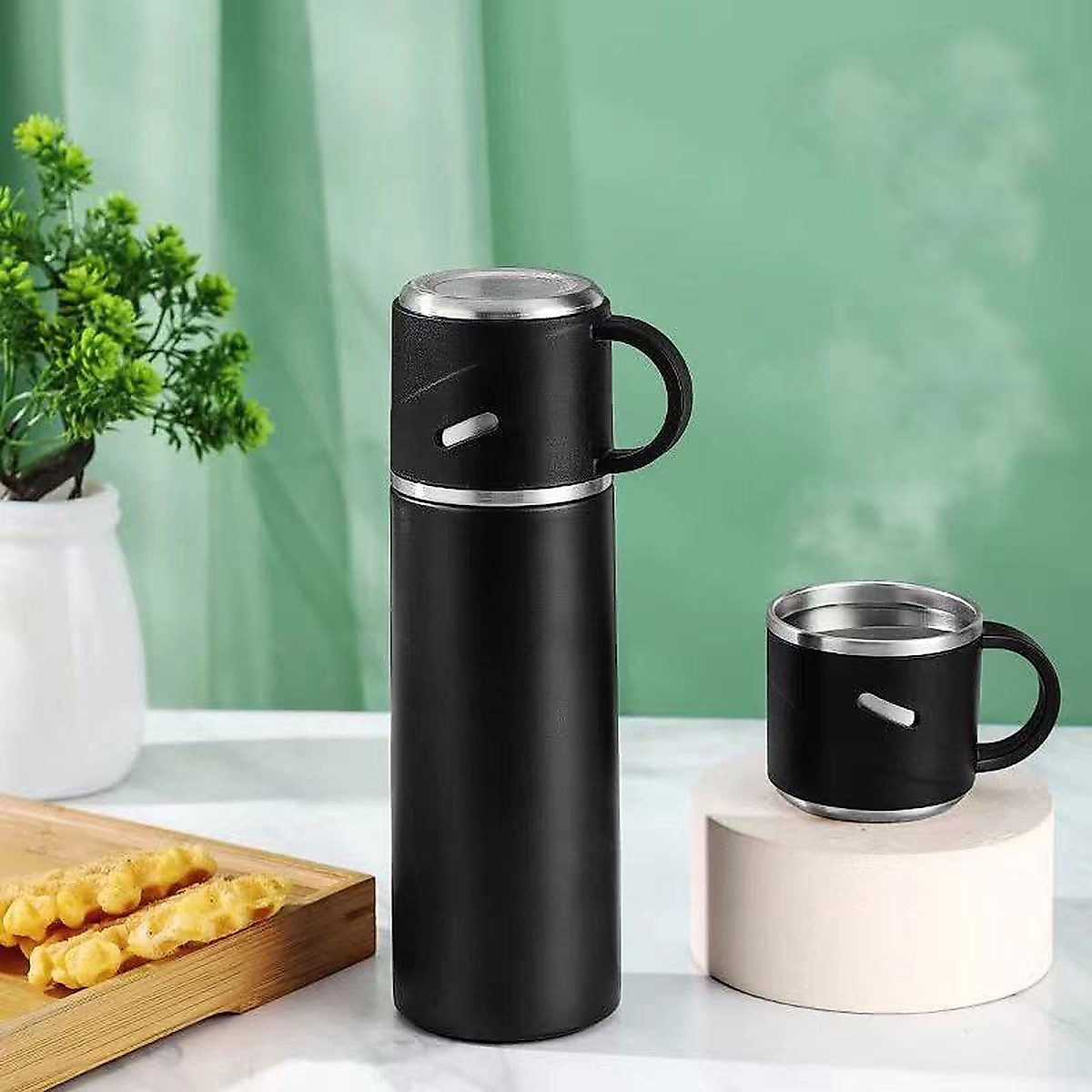 Insulated Water Bottle Travel Coffee Mug Stainless Steel Vacuum Flask Coffee Cups Water Flask for Hot and Cold Drinks 14.2 oz/420ml（Black）