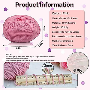 1 PCS 50g 100% Merino Wool Yarn, 6-Ply Warm and Soft Yarn for Hand Knitting and Crocheting, 140 Yards Yarn for Hand DIY Clothes, Scarves, Hats(Pink)