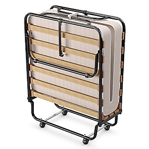KOMFOTT Folding Rollaway Bed with 4" Mattress, Foldable Rollaway Bed with Memory Foam Mattress for Adults, Portable Fold Up Guest Bed with Sturdy Steel Frame on Wheels for Home & Office, Made in Italy