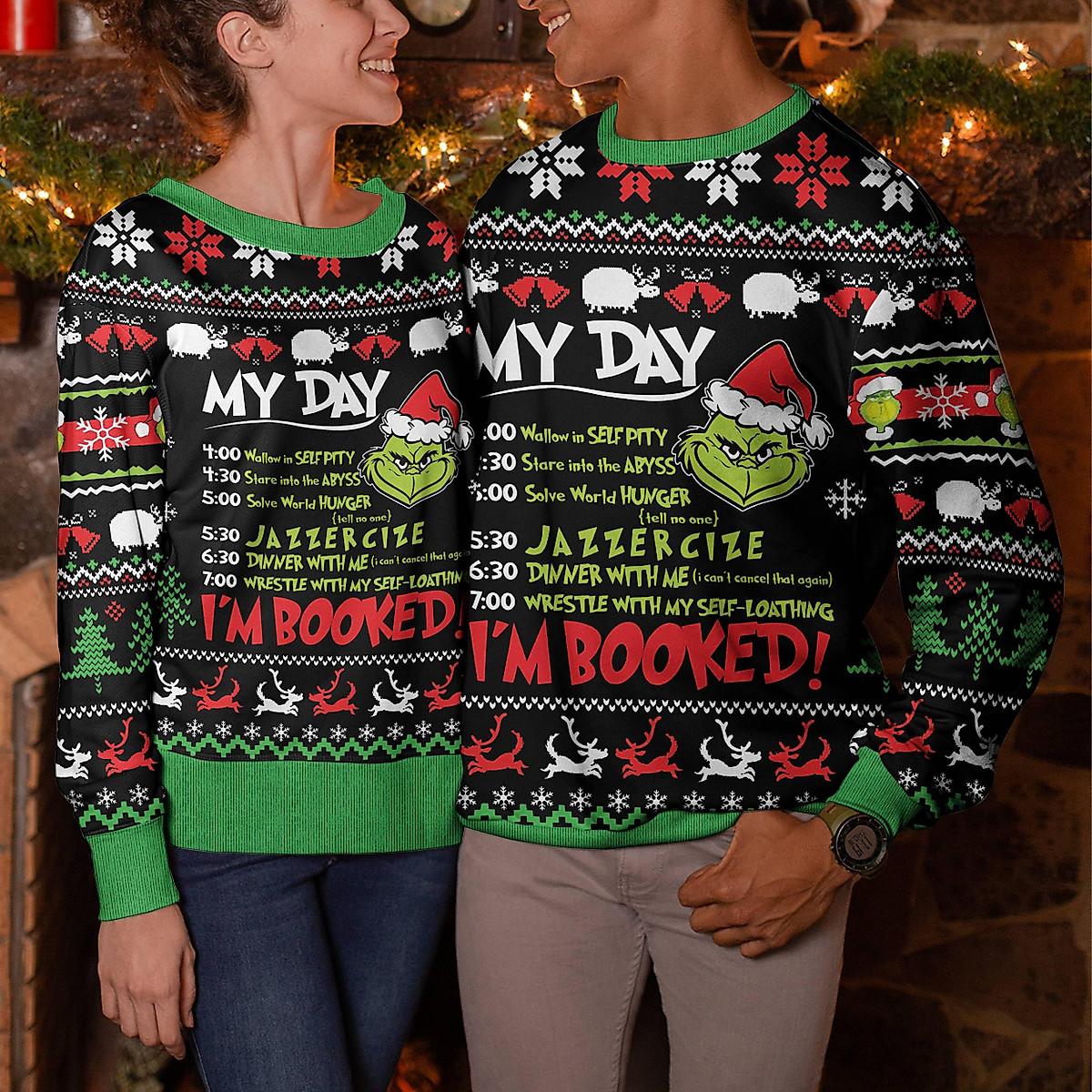 My Day I'm Booked Funny Christmas Sweatshirt, Unisex 3D Xmas Print Crew Neck Pullover Sweatshirt for Men Women