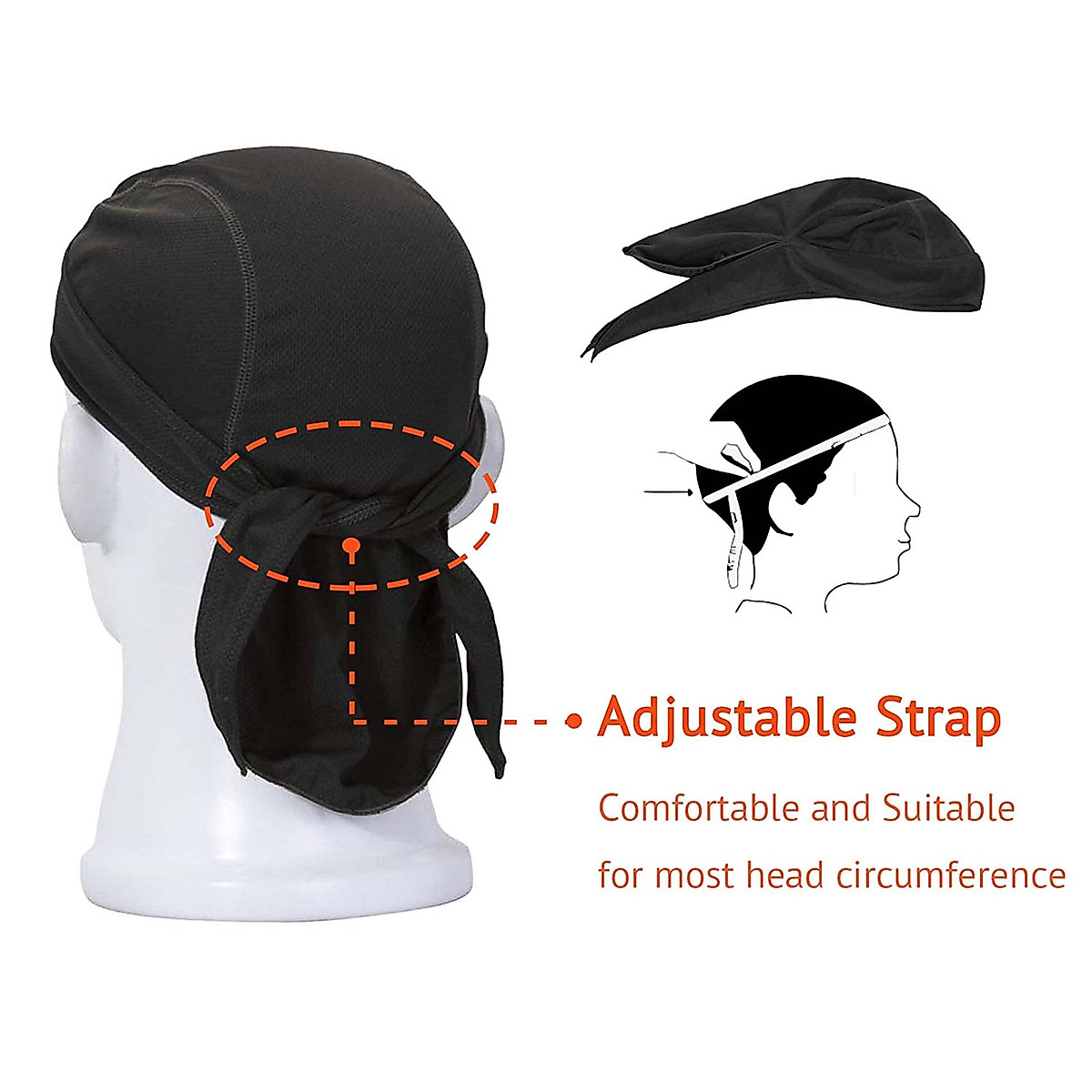 TOPLOR Sweat Wicking Beanie Cap Hat Skull Cap Pirate Hat Bandana Head Wrap for Men and Women Black