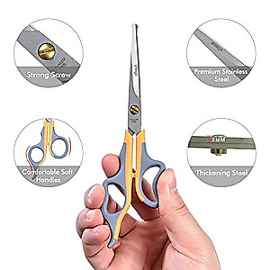 LIVINGO Professional Pet Grooming Scissors for Cats & Dogs, Titanium Coated Safe Rounded Tip and Micro Serrated Trimming Shears for Animal Face, Nose, Ear and Paw Hair, 2 Pack 6.5 inch