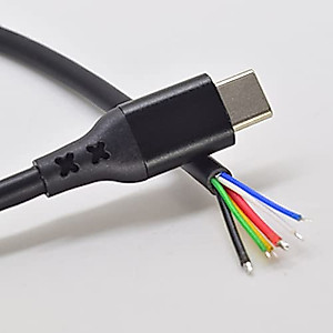 ELNONE USB C Pigtail Cable, Type-C 4ft 1.2meter 5A 20AWG 6 core Power Data Pigtail Cable, CC1 CC2 Cord DIY Black for Laptop Charging