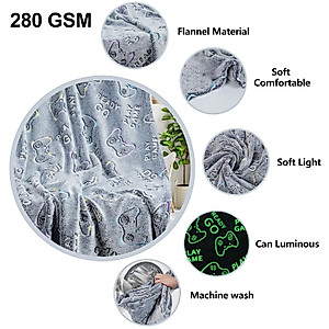 KIRMIKU Glow in The Dark Blanket for Boys, Gamer Blanket Gifts for Kids, Game Controller Throw Blanket for Home Decor, Soft Warm Blanket Toys Birthday Gifts for Teens Men Boyfriend 50"x60"