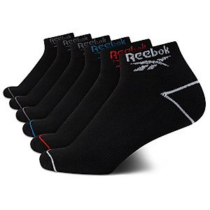 Reebok Boys' Quarter Socks - 6 Pack Stretch Performance Quarter Cut Arch Support Socks - Cushioned Athletic Socks for Boys, Size Medium, Formal Black
