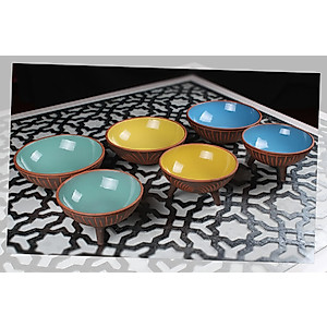 Handmade 10-inch Decorative Rustic Terracotta Bowl: Unique Gift! Ideal for Serving Fruit, Salad, Snacks, and Decorating. Leaf-Blue