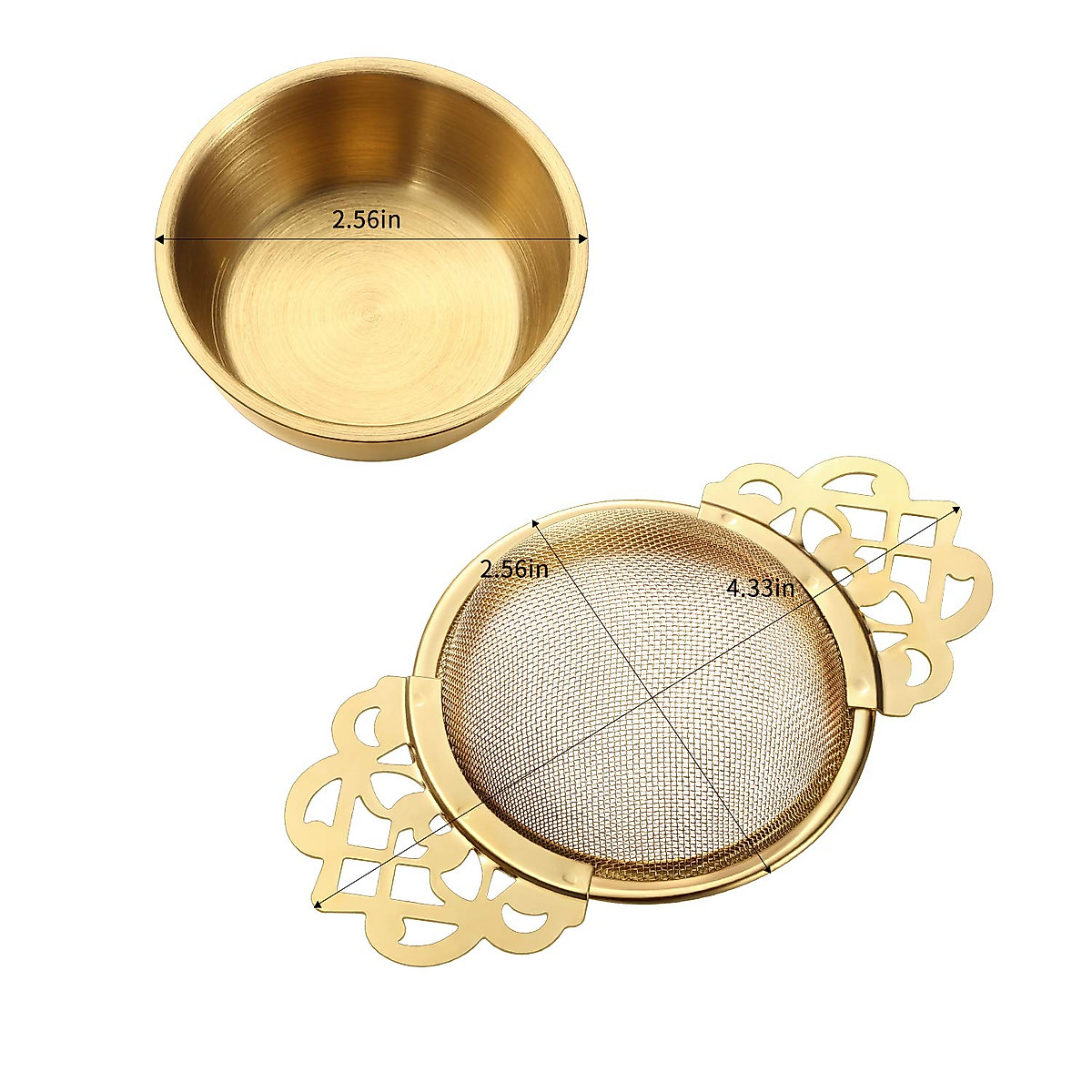Empress Tea Strainers with Drip Bowls, Mesh Tea Infuser Stainless Steel Loose Leaf Tea Filter with Handles for Better Tea Experience (Silver and Gold,4 Pieces)