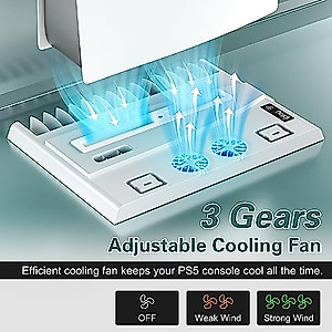 Allnice PS5 Stand with Cooling Fan and Controller Charging Station for Playstation 5 Console Disc/Digital Edition, PS5 Accessories with 15 Game Rack Organizer, Adjustable Fans Speed, Headset Holder