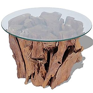 vidaXL Solid Teak Driftwood Coffee Table Living Room Side Glass Multi Models