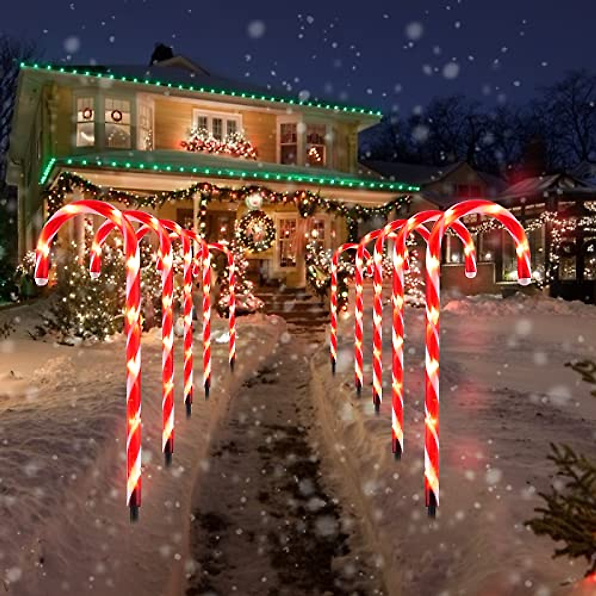 24.5" Candy Cane Lights with Stakes, 12 Packs Large Christmas Pathway Lights Outdoor, 8 Light Modes Candy Cane Pathway Markers Christmas Decorations for Yard Patio Garden Walkway Sidewalks